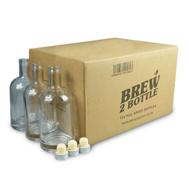 12 x 75cl Brew2Bottle Spirit Bottles with Cork Stopper